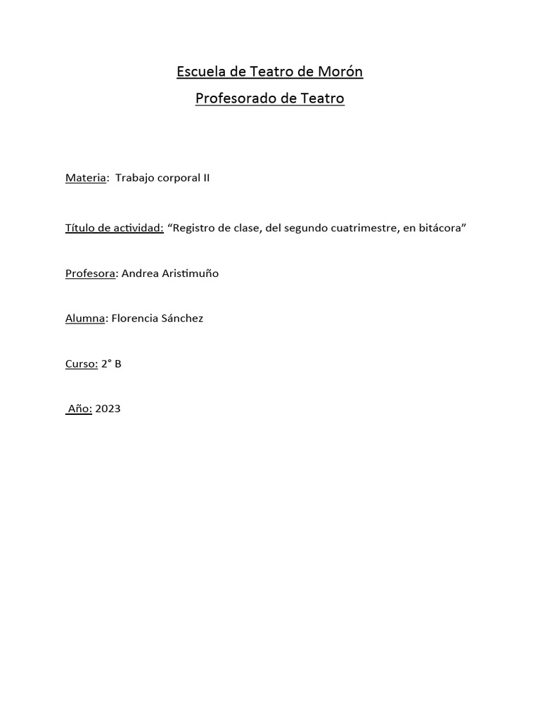 Segundo Cuatrimestre Corporal II ETM 2023 | PDF