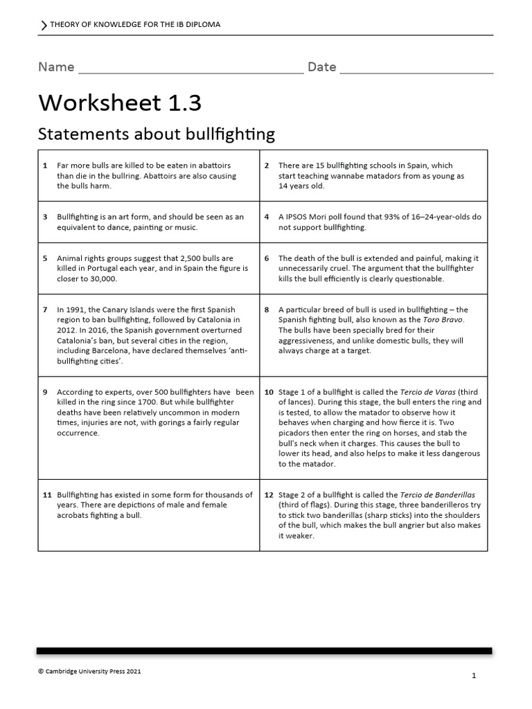 Worksheet 1.3 - Ib - Tok - TR | PDF