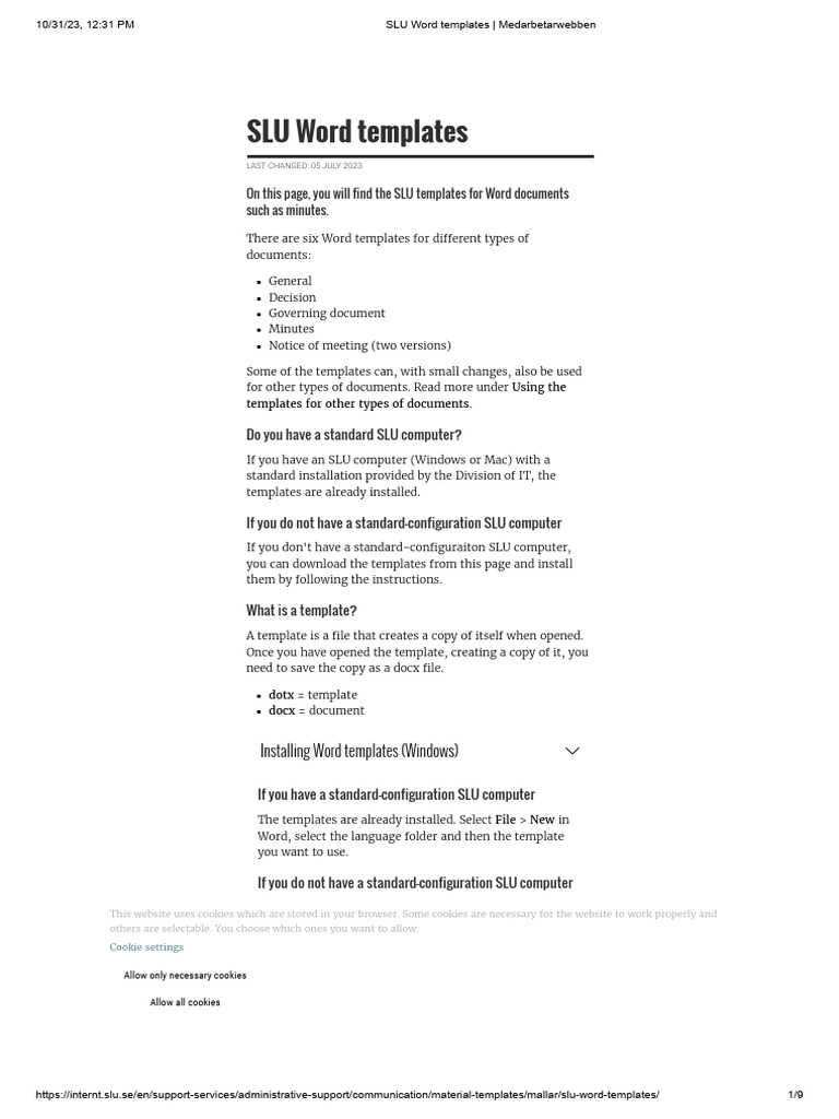 SLU Word Templates - Medarbetarwebben | PDF