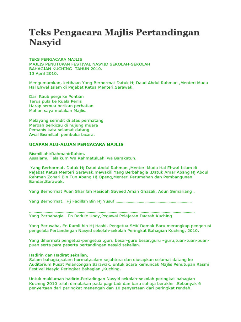 Dokumen - Tips Teks Pengacara Majlis Pertandingan Nasyid 5640c1939210d | PDF
