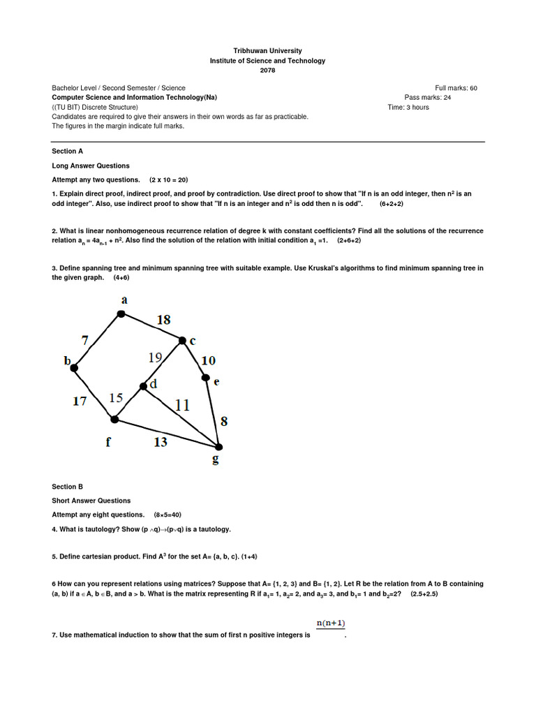 Discrete Structure 2078 Questionpaper | PDF