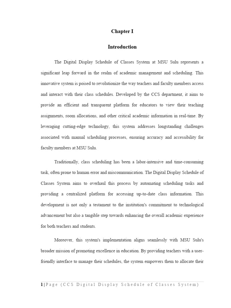 CCS Digital Display Schedule of Classes System Chapter 1-4 | PDF
