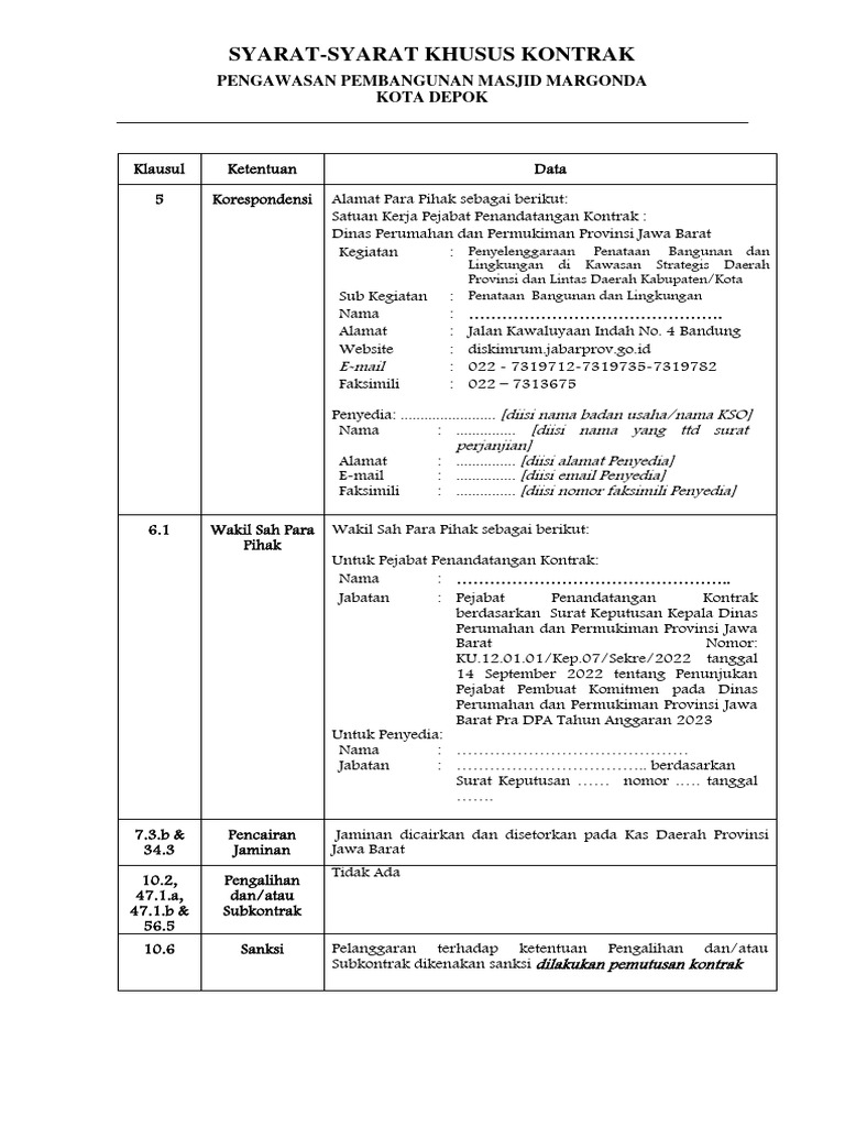 Draft SSKK PWS Pembangunan Masjid Margonda Kota Depok01112022 | PDF