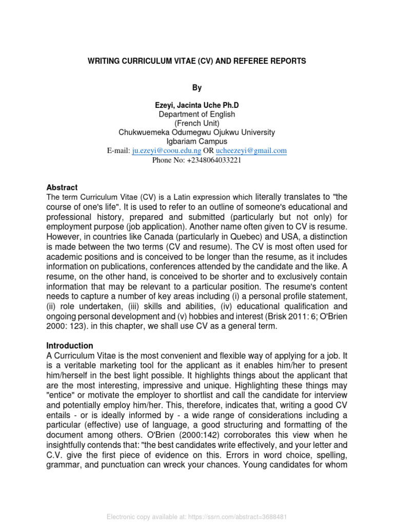 CV Writing Guide and Referee Reports | PDF
