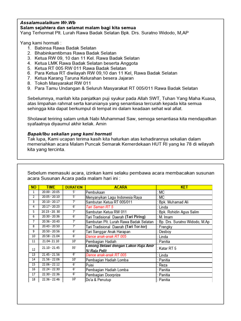 Susunan Acara RT 5 | PDF
