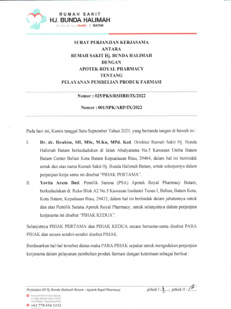MoU Dengan Apotek Sekitar (APOTEK ROYAL PHARMACY) | PDF