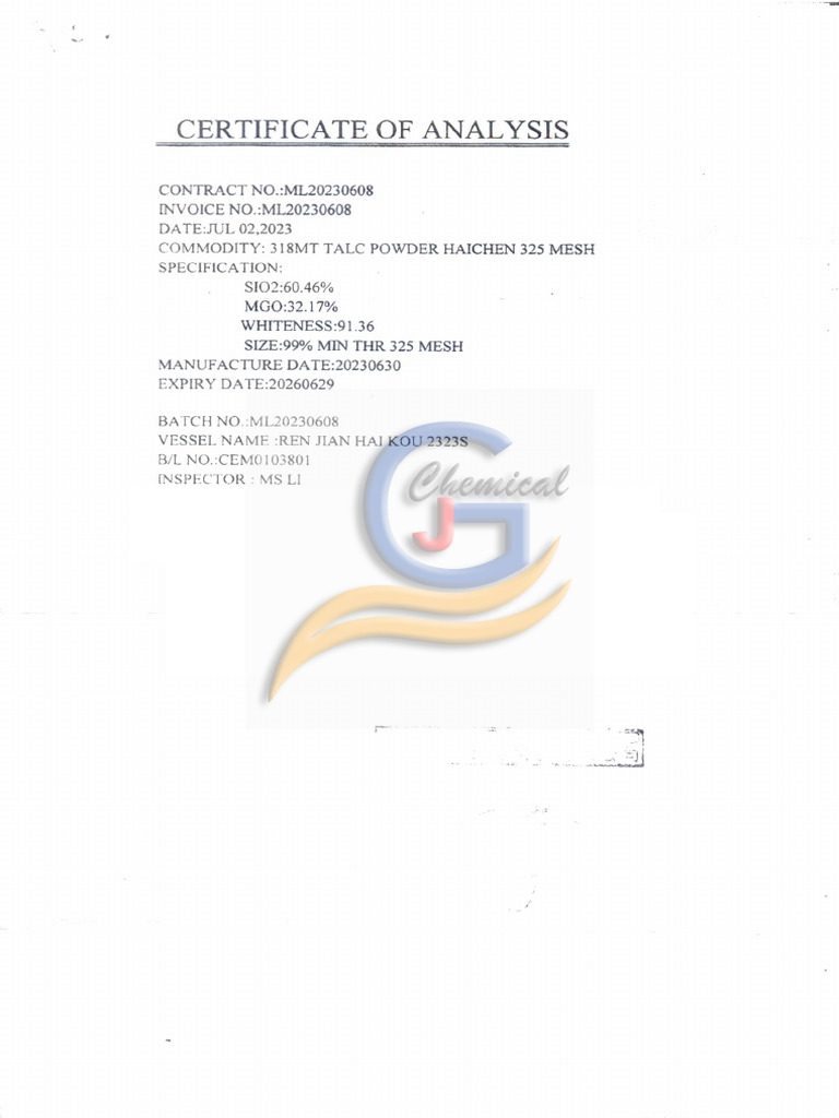 Coa Talc Haichen Lot Ml20230608 | PDF