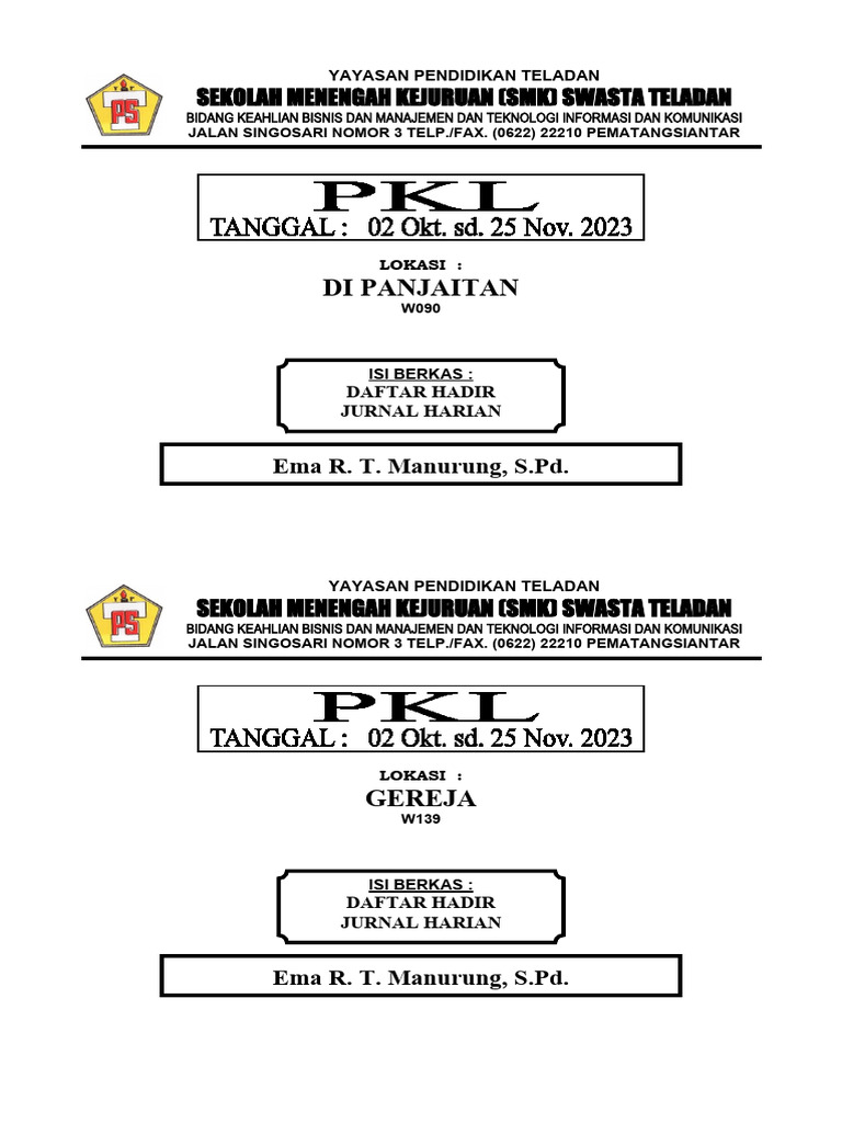Label Amplop PKL Ema R. T. Manurung | PDF