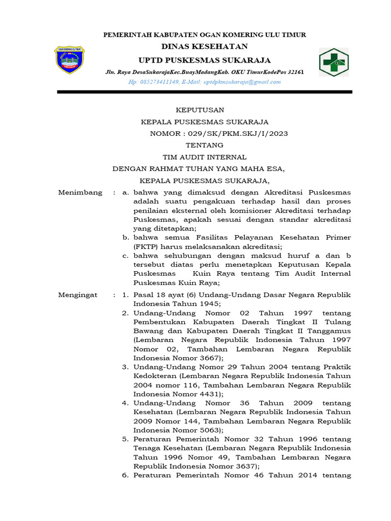 Contoh SK Tim Audit Internal | PDF
