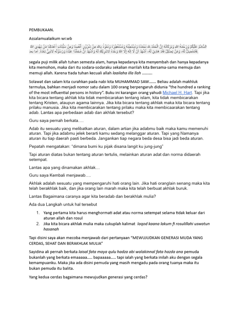 Mewujudkan Generasi Muda Yang Cerdas, Sehat Dan Berakhlak Mulia | PDF