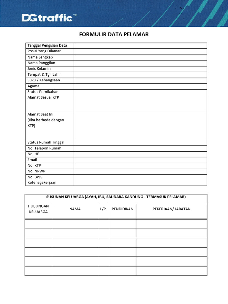 DGtraffic - Application Form - (Nama Kandidat) | PDF