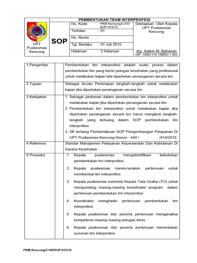 15 SOP Pembentukan Tim Interprofesi | PDF