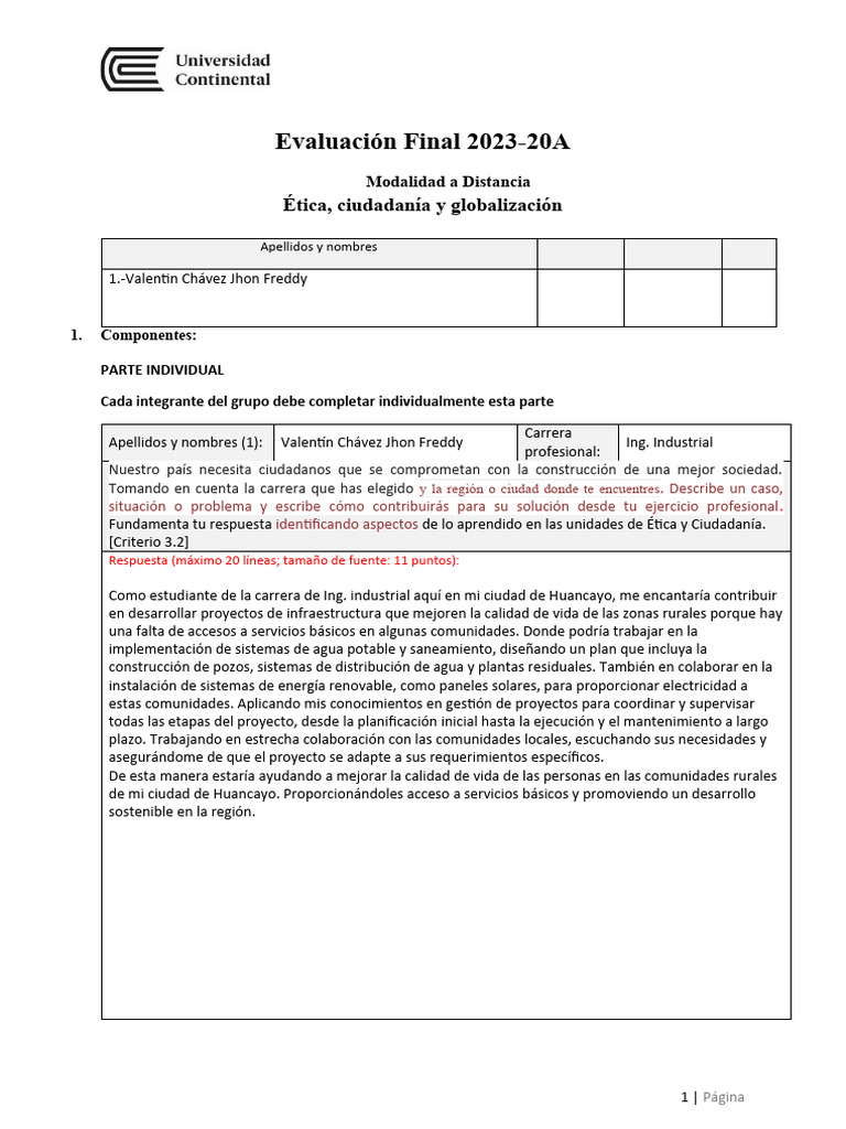 ECG EXAMEN FINAL 202320A Jhon ETICA Valentin Chavez 7676 | PDF | Ciencias sociales