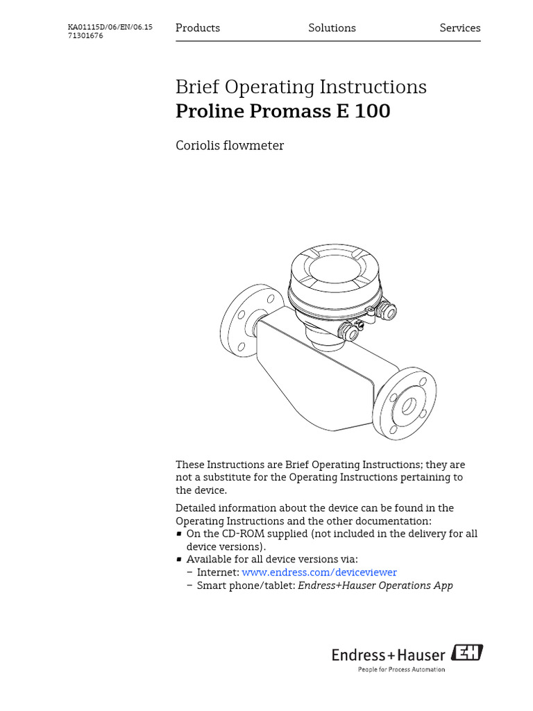 Promass e 100 Brifef Operating Instruction | PDF
