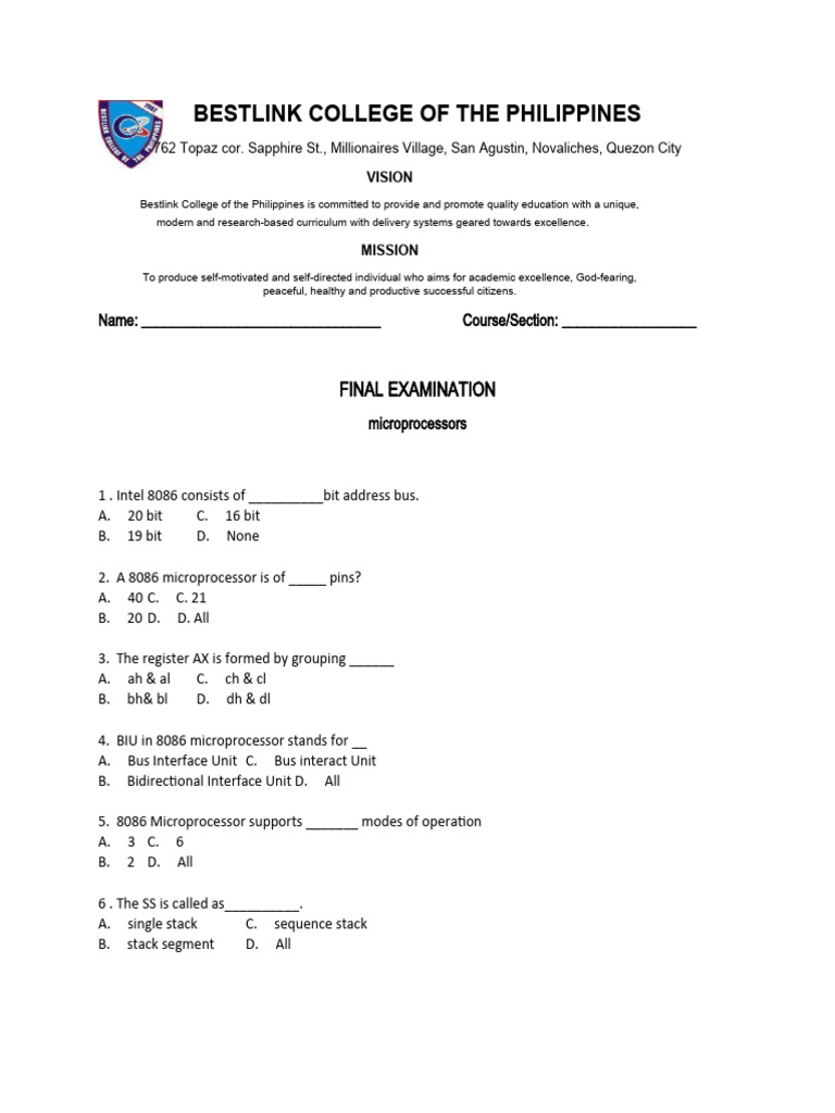 Microprocessor Final Exam Mark Gerald B. Medenilla | PDF