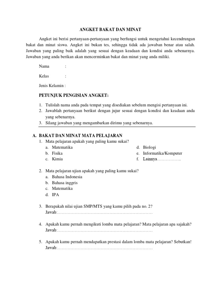 Angket Bakat Dan Minat | PDF