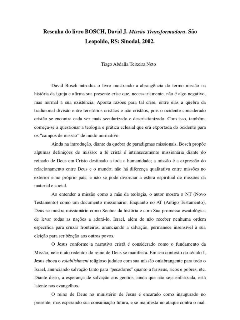 Missão Transformadora de David Bosch | PDF | Jesus | A Grande Comissão