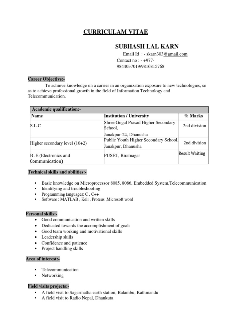 Subhash CV | PDF
