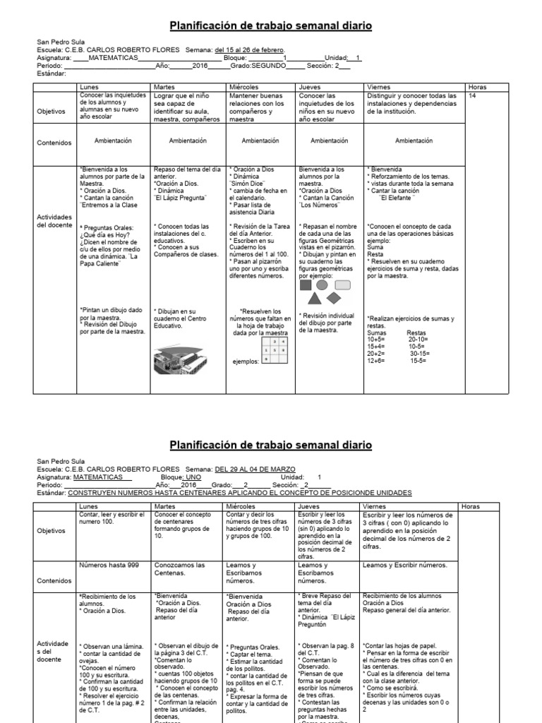 Plan Diario de Matematicas Segundo Grado | PDF | Artes del Lenguaje y ...