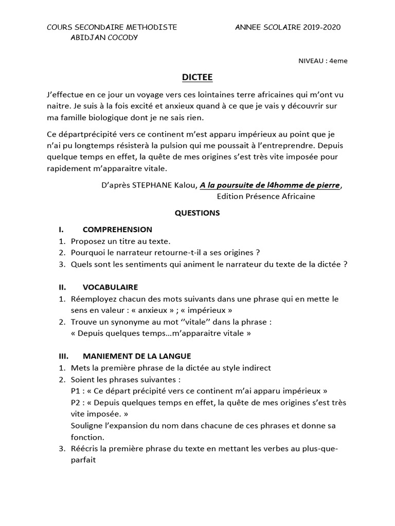 DEVOIR DQ 4eme | PDF