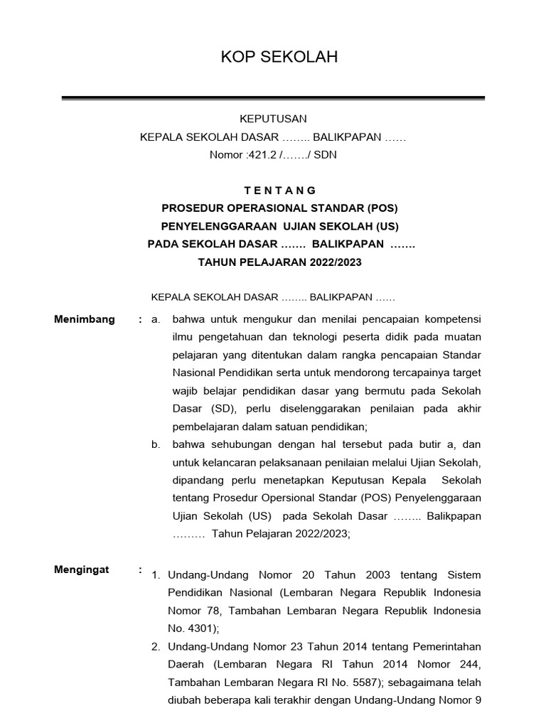 Contoh POS US SD 2023 | PDF