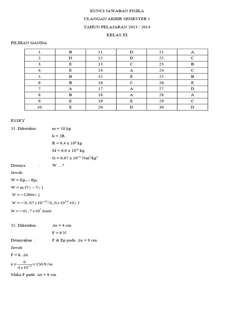 Kunci Jawaban Uas Fis KLS Xi Sem 1 2013-2014 | PDF