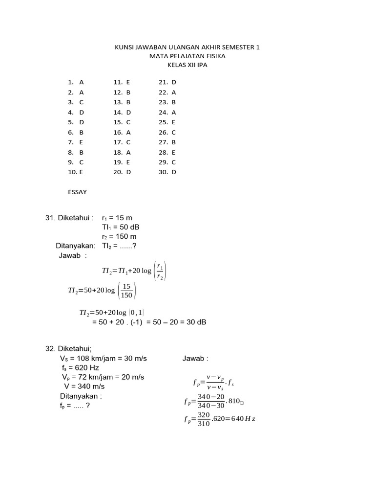 Kunci Jawaban Uas Fis KLS Xii Sem 1 2013-2014 | PDF