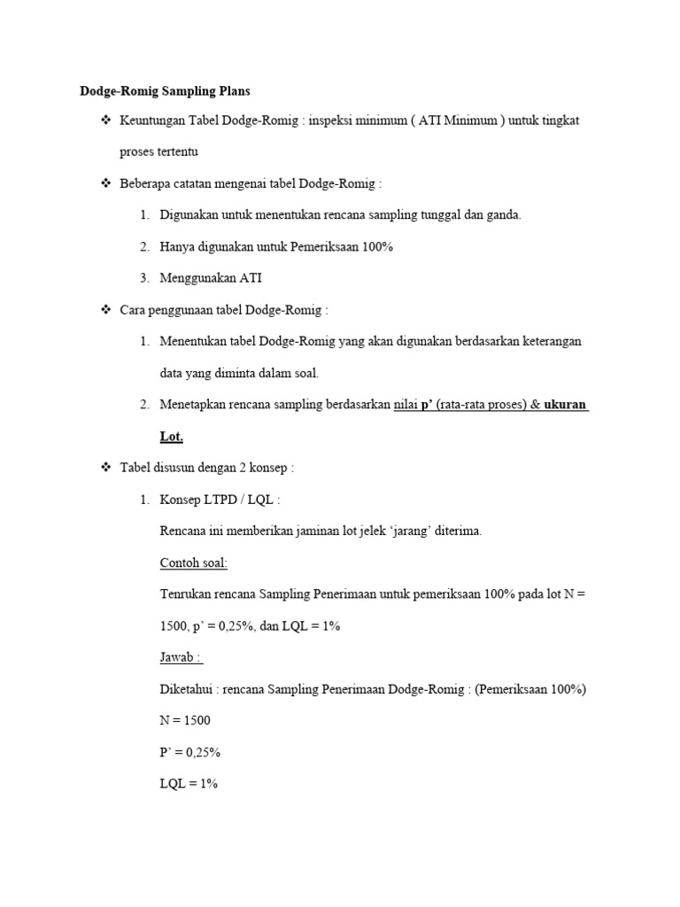 Dodge-Romig & Double Sampling Plan | PDF