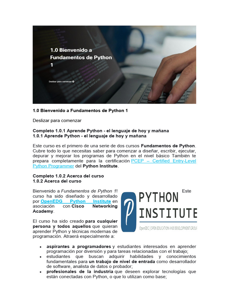 1.0 Bienvenido A Fundamentos de Python 1 | PDF