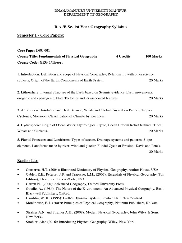 Nep Ba Geography Syllabus Dmu | PDF