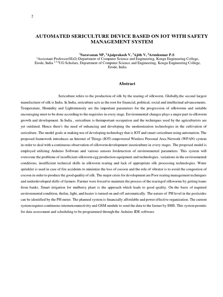 IOT Based Automated Sericulture Sysytem | PDF