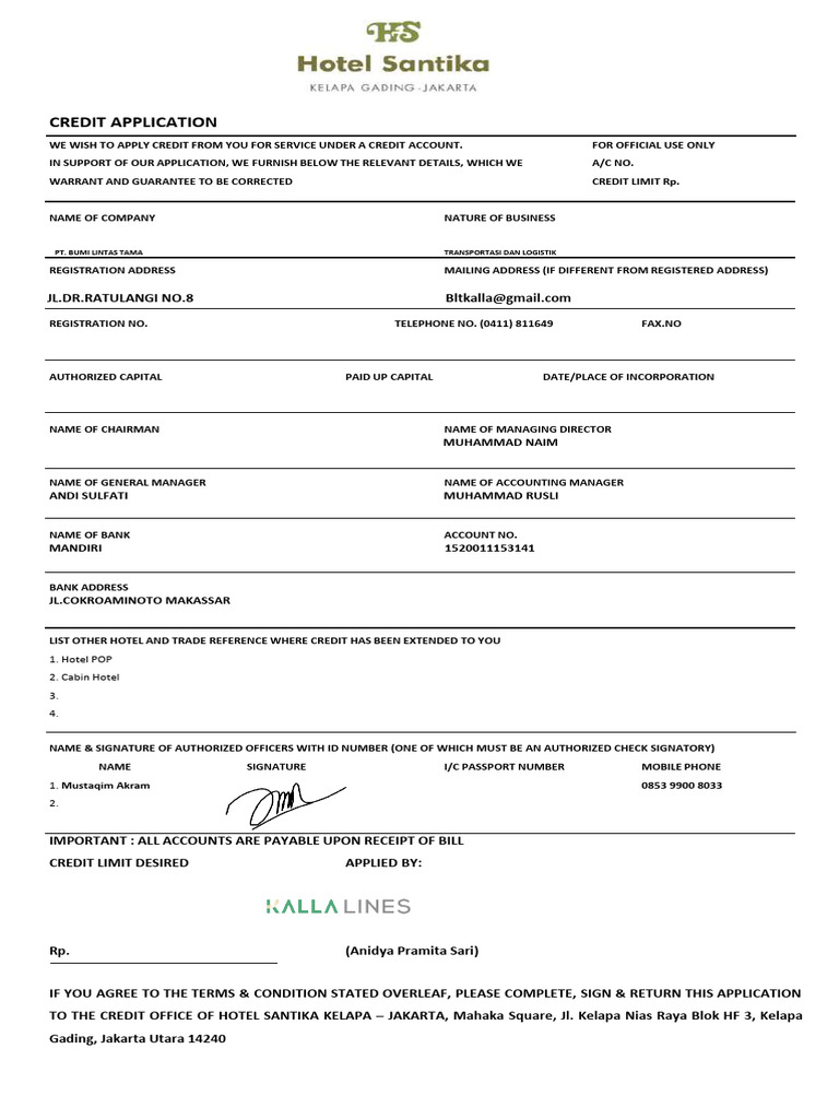 CREDIT APPLICATION FORM SANTIKA Revisi | PDF