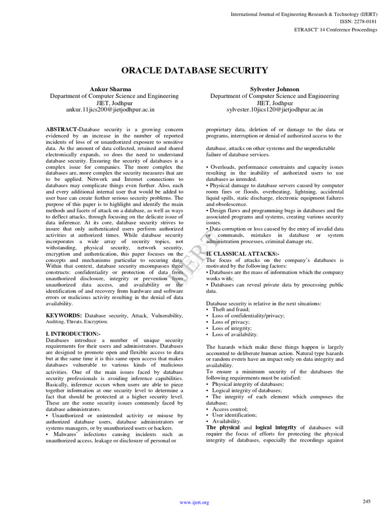 Oracle Database Security IJERTCONV2IS03035 | PDF