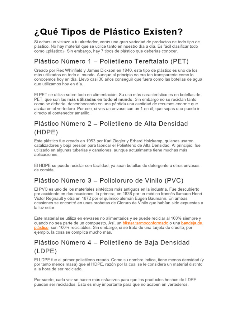Tipos de Plástico y sus Usos | PDF