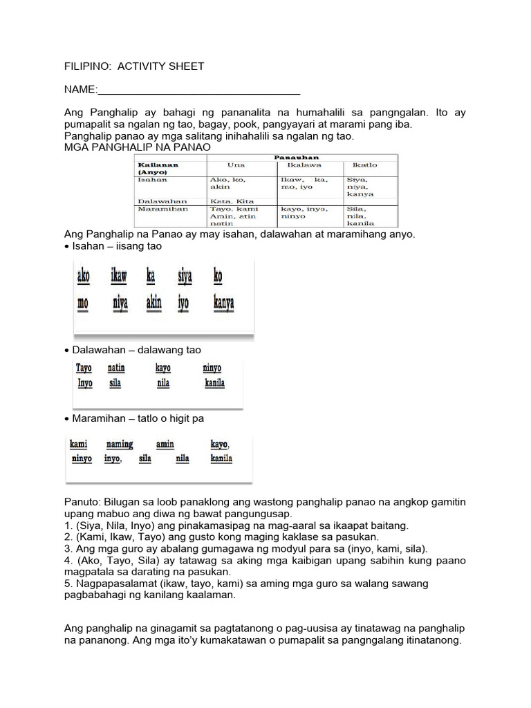 Filipino Activity Sheet 2023 1ST Grading | PDF
