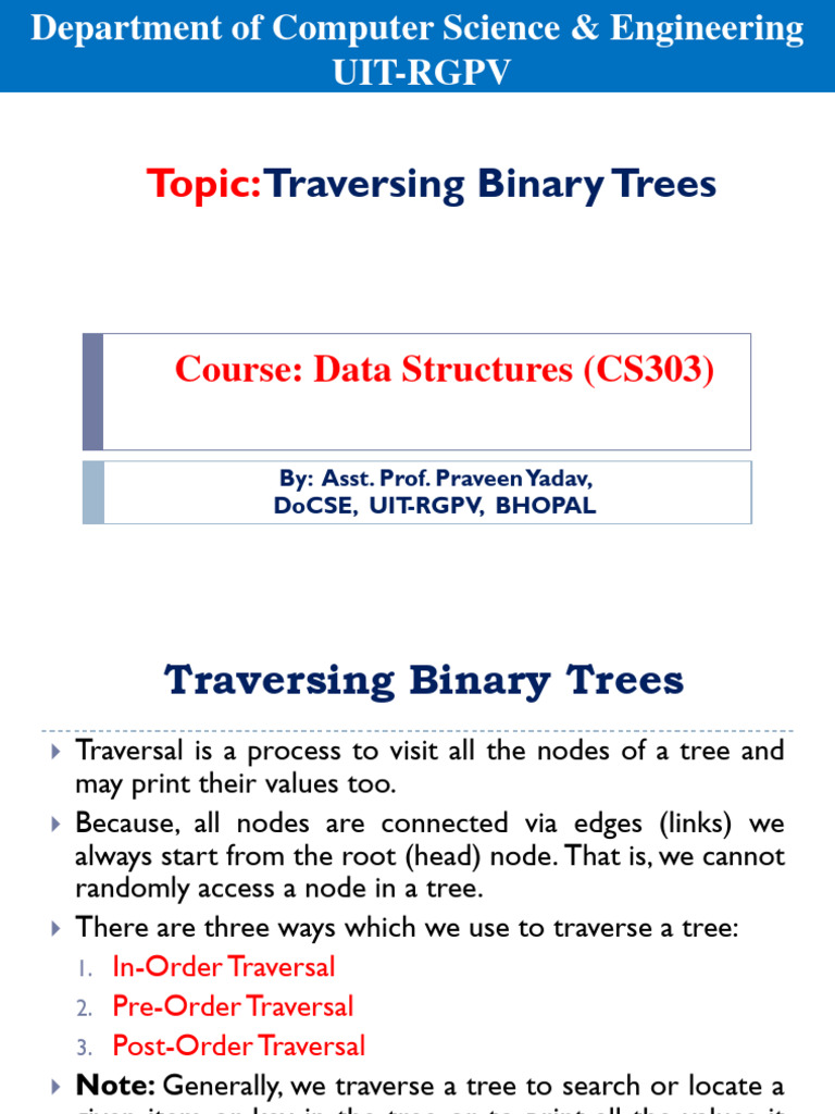 Traversing Binary Trees-By Asst Prof Praveen Yadav | PDF