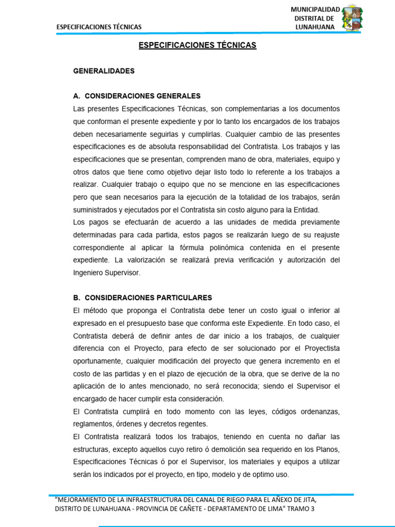 Especificaciones Tecnicas Canal Jita | PDF