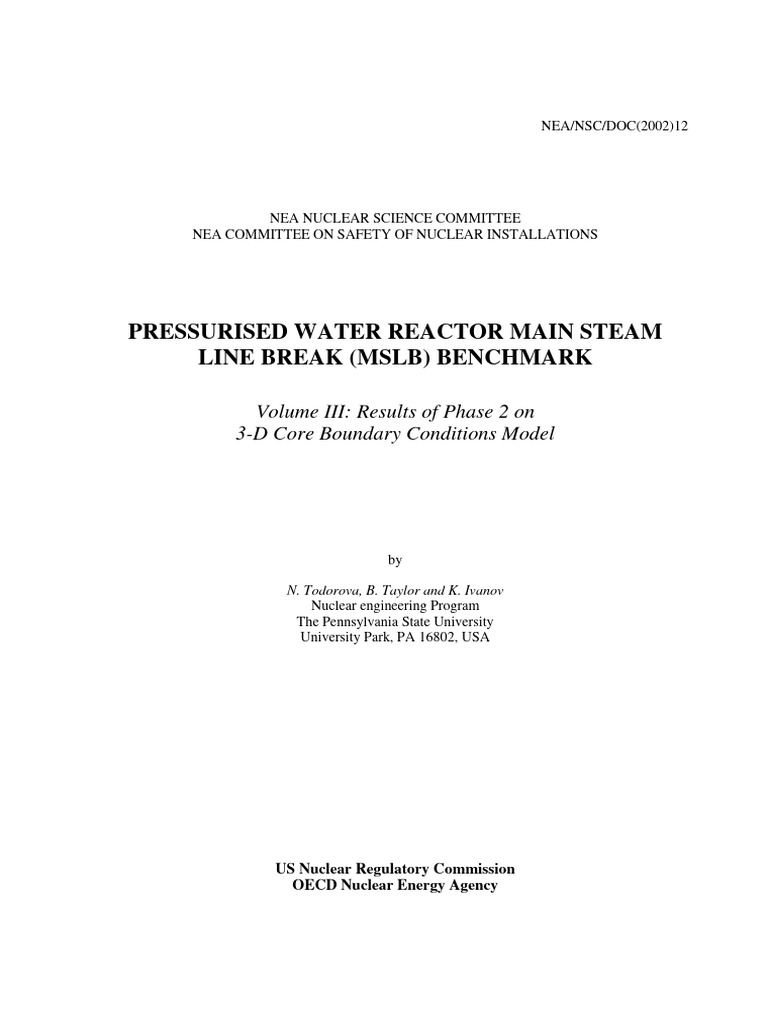 Main Steam Line Break - Nuclear Energy Agency | PDF