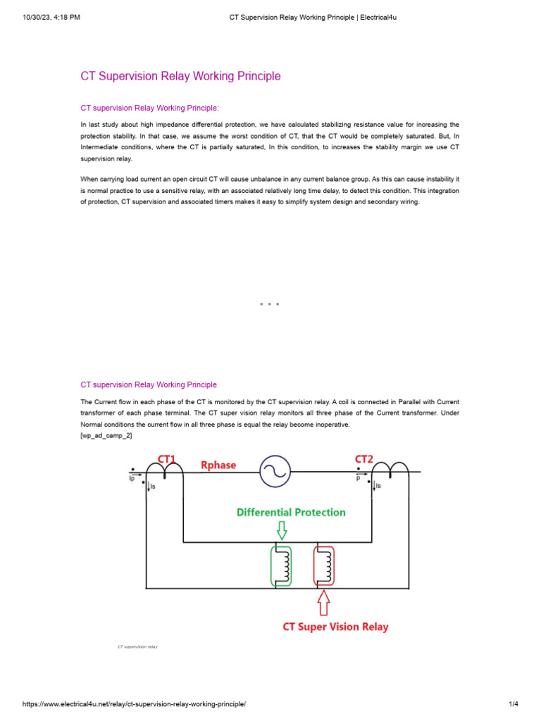CT Supervision Relay Working Principle - Electrical4u | PDF