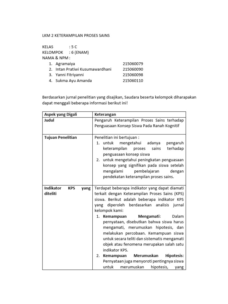 LKM 2 Keterampilan Proses Sains | PDF