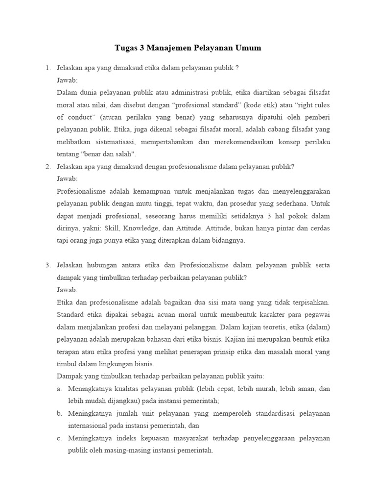 Tugas 3 Manajemen Pelayanan Umum | PDF | Karier & Perkembangan | Bisnis