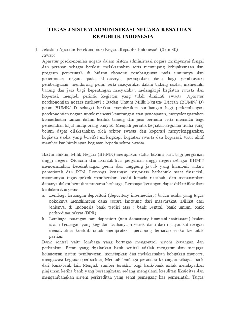 Tugas 3 Sistem Administrasi Negara Kesatuan Republik Indonesia | PDF