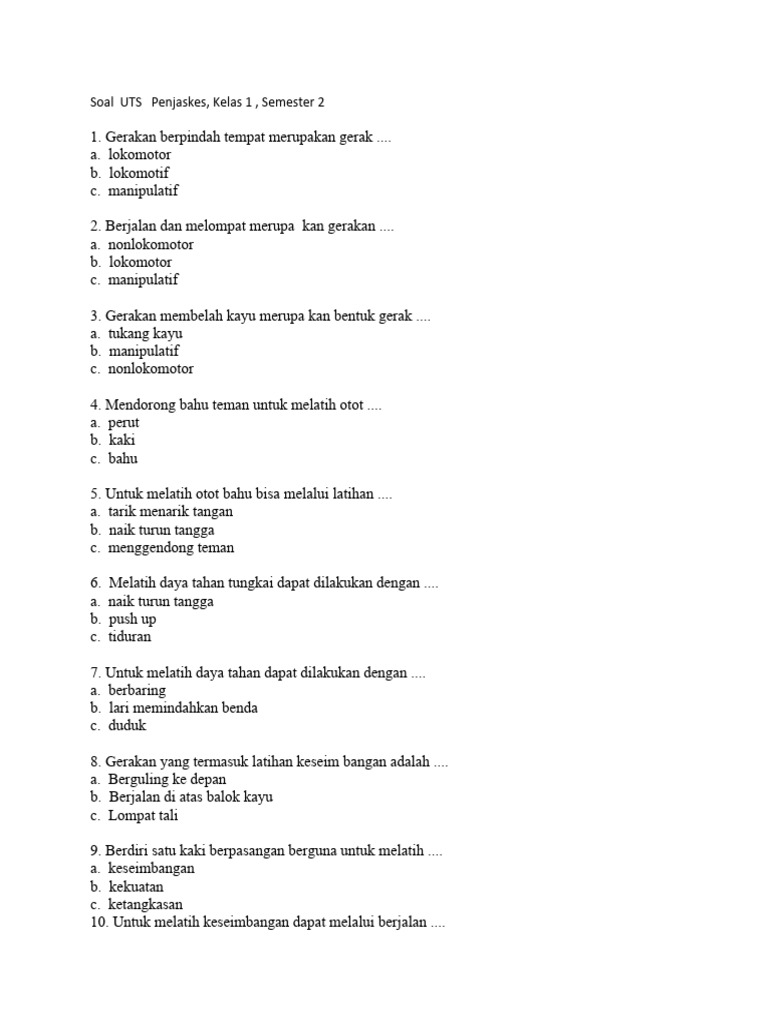 Soal Penjas PG MI Kls 12345 UTS SMT 2 | PDF