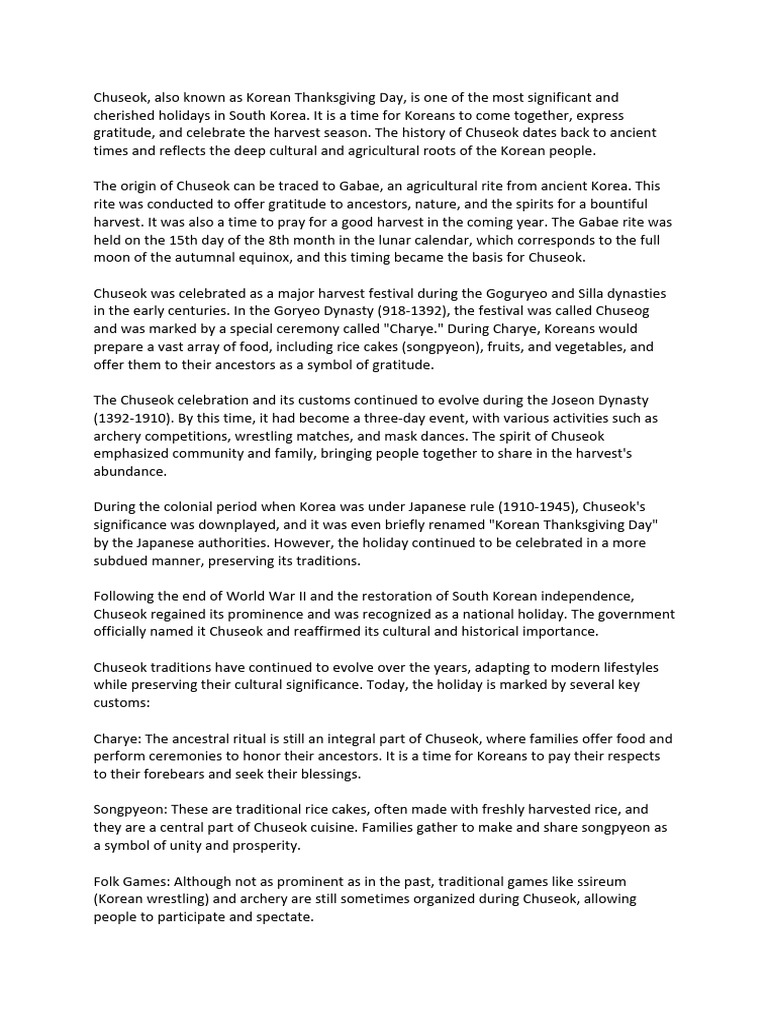Chuseok History | PDF