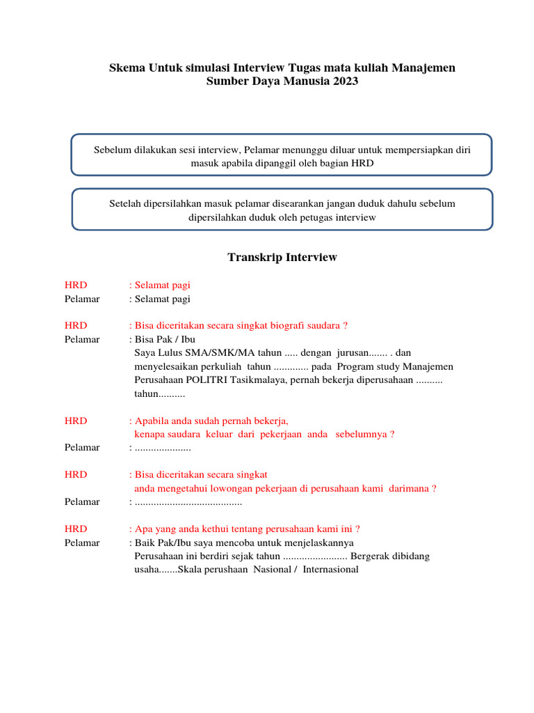 Simulasi Interview MSDM | PDF