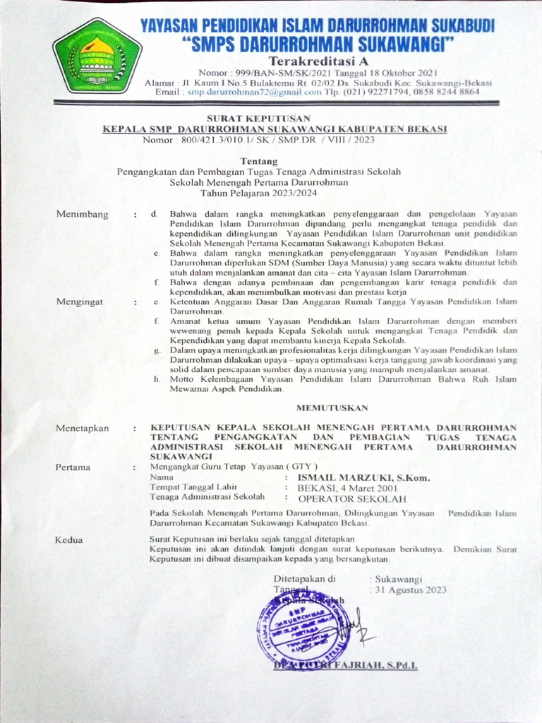 SK Penugasan Dan Pengangkatan - Ismail | PDF SK Penugasan Dan Pengangkatan - Ismail | PDF