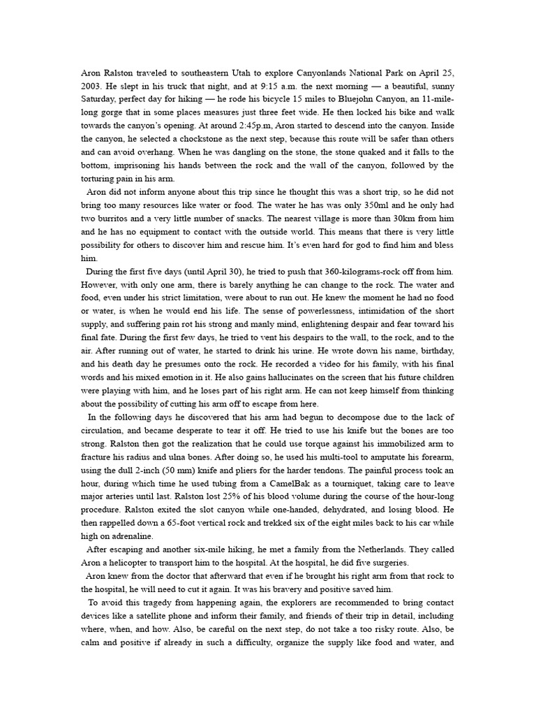 Aron Ralston Report | PDF