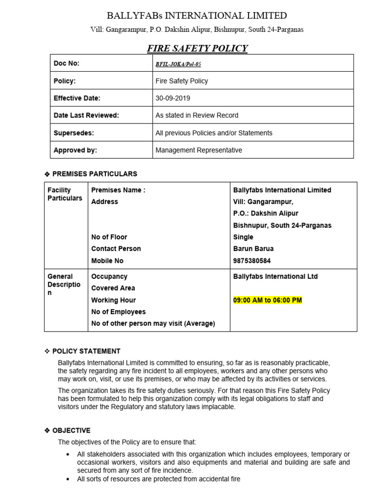 05fire Safety Policy | PDF