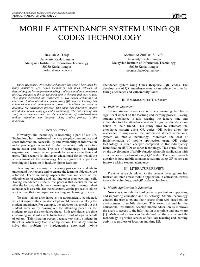 Mobile Attendance System Using QR Codes | PDF