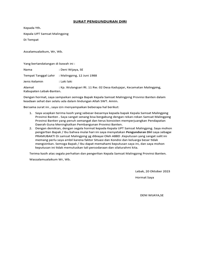 Surat Pengunduran Diri Caleg | PDF